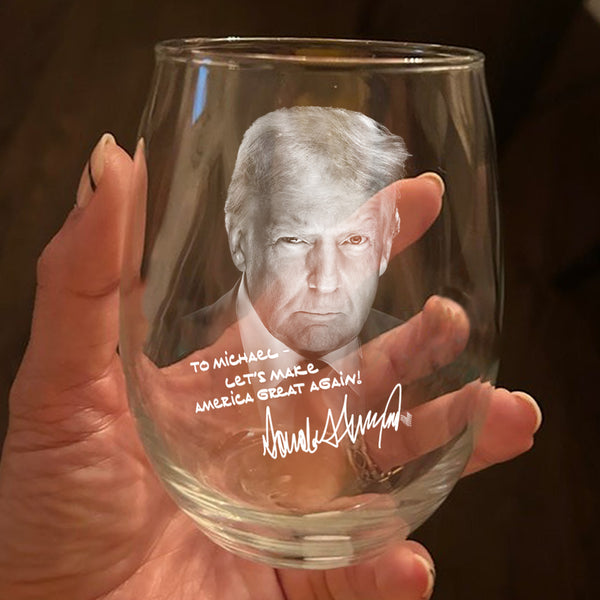 Personalized President Donald Trump Autographed Wine Glass - RWB Zone
