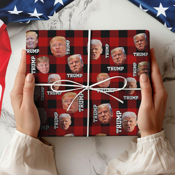 Custom Trump Face Photo With Flannel Design On Wrapping Paper TH10 642 ...