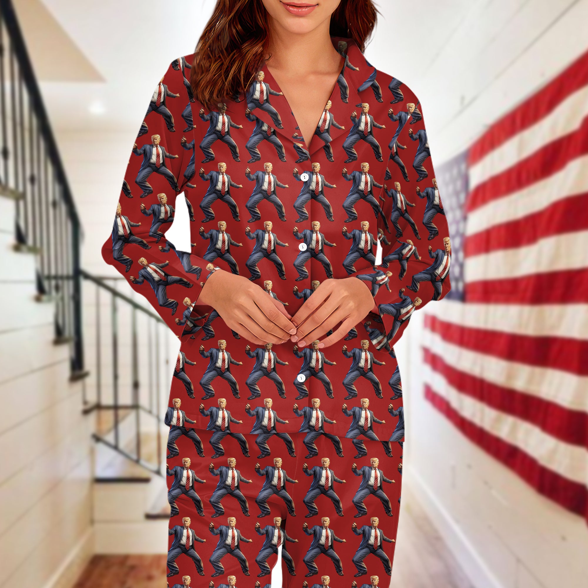 Funny Donald Trump Dancing Crazy Pajamas - MAGA Style LM32 63979 - RWB Zone