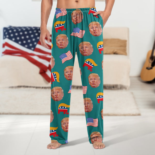 Custom Trump Face With US Flag Flannel Pajamas HA75 64054 - RWB Zone