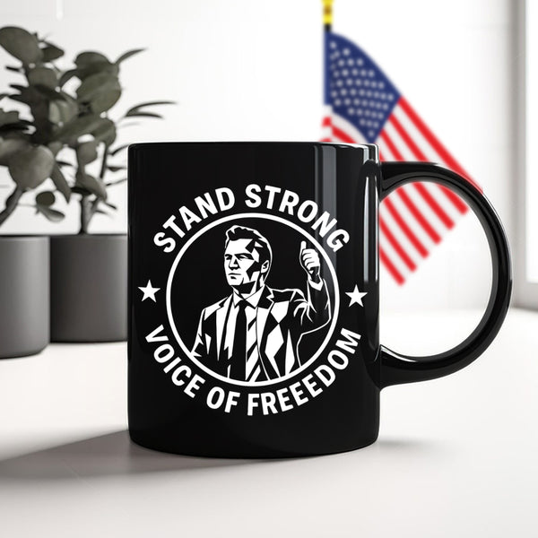 Stand Strong Charlie Kirk - Voice Of Freedom Memorial Black Mug - RWB Zone