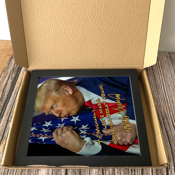 President Donald Trump Hugging Flag Picture Frame Trump Photo - RWB Zone