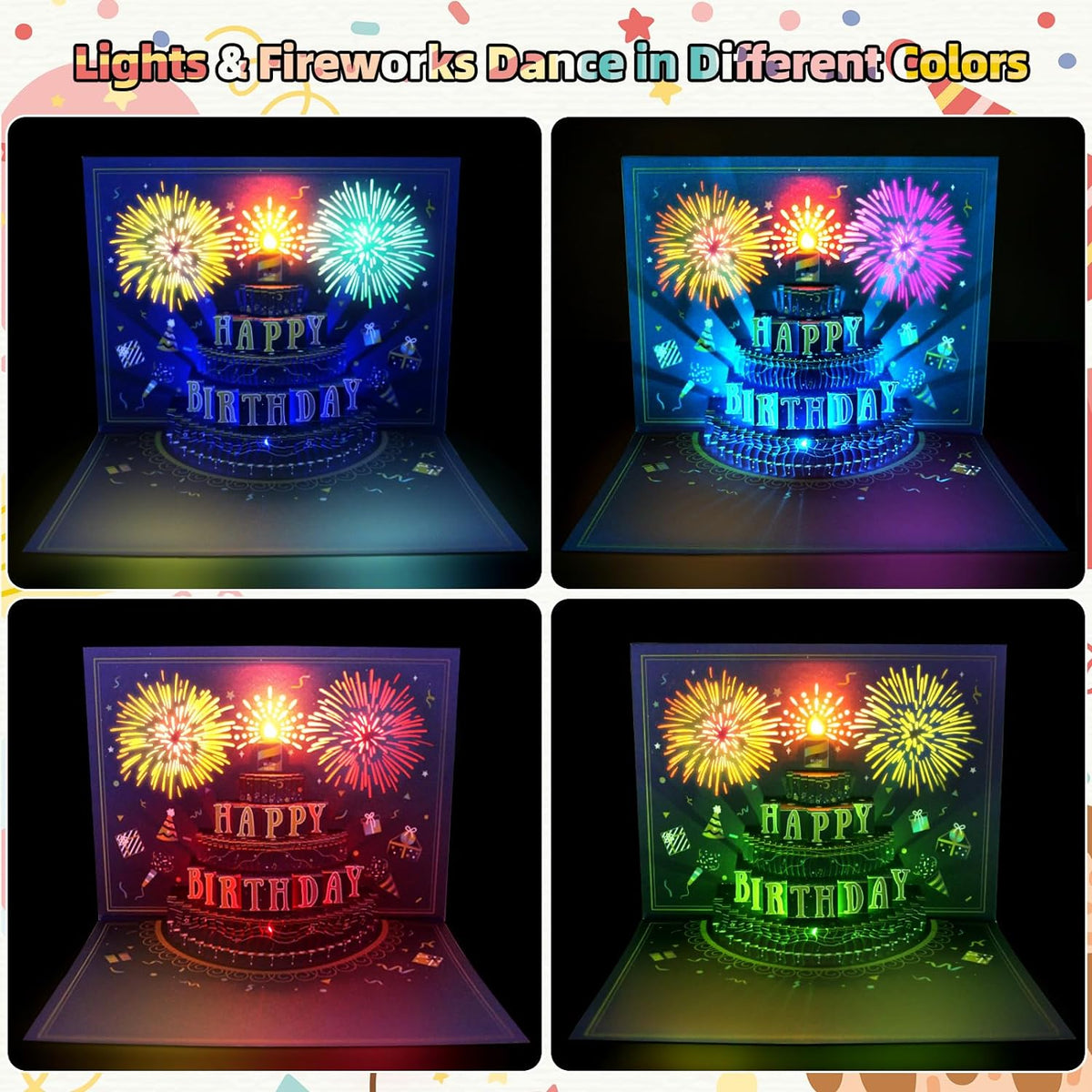 UPGRADED 3D Pop up Firework Birthday Cards, Musical & LED Lights Birth ...