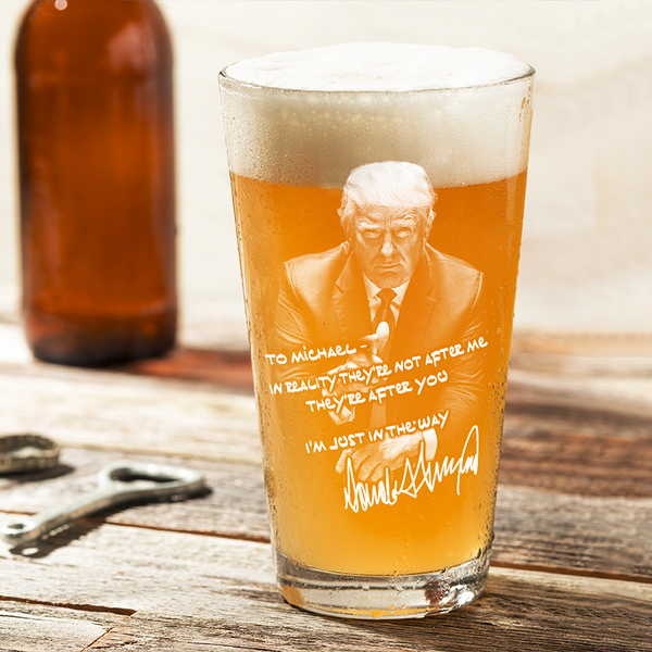 Custom Name President Donald Trump Laser Engraved Beer Glass - RWB Zone