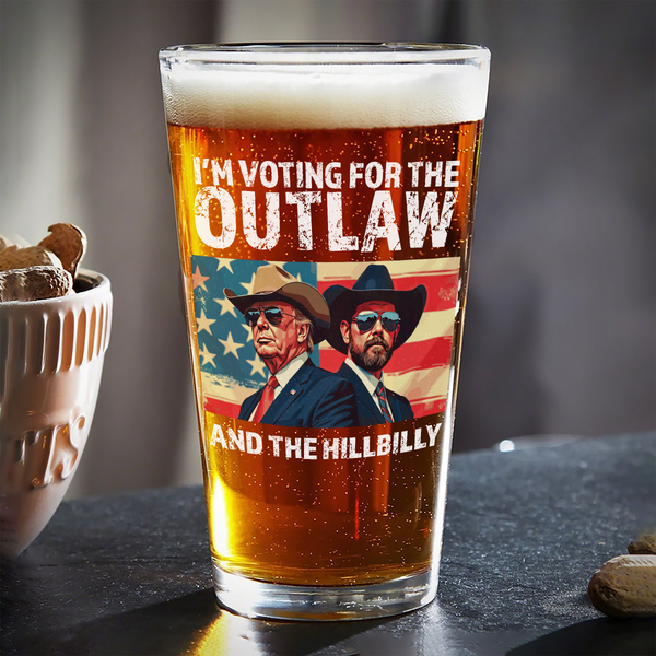 I'm Voting For The Outlaw And The Hillbilly Trump Vance Beer Glass HA7 ...